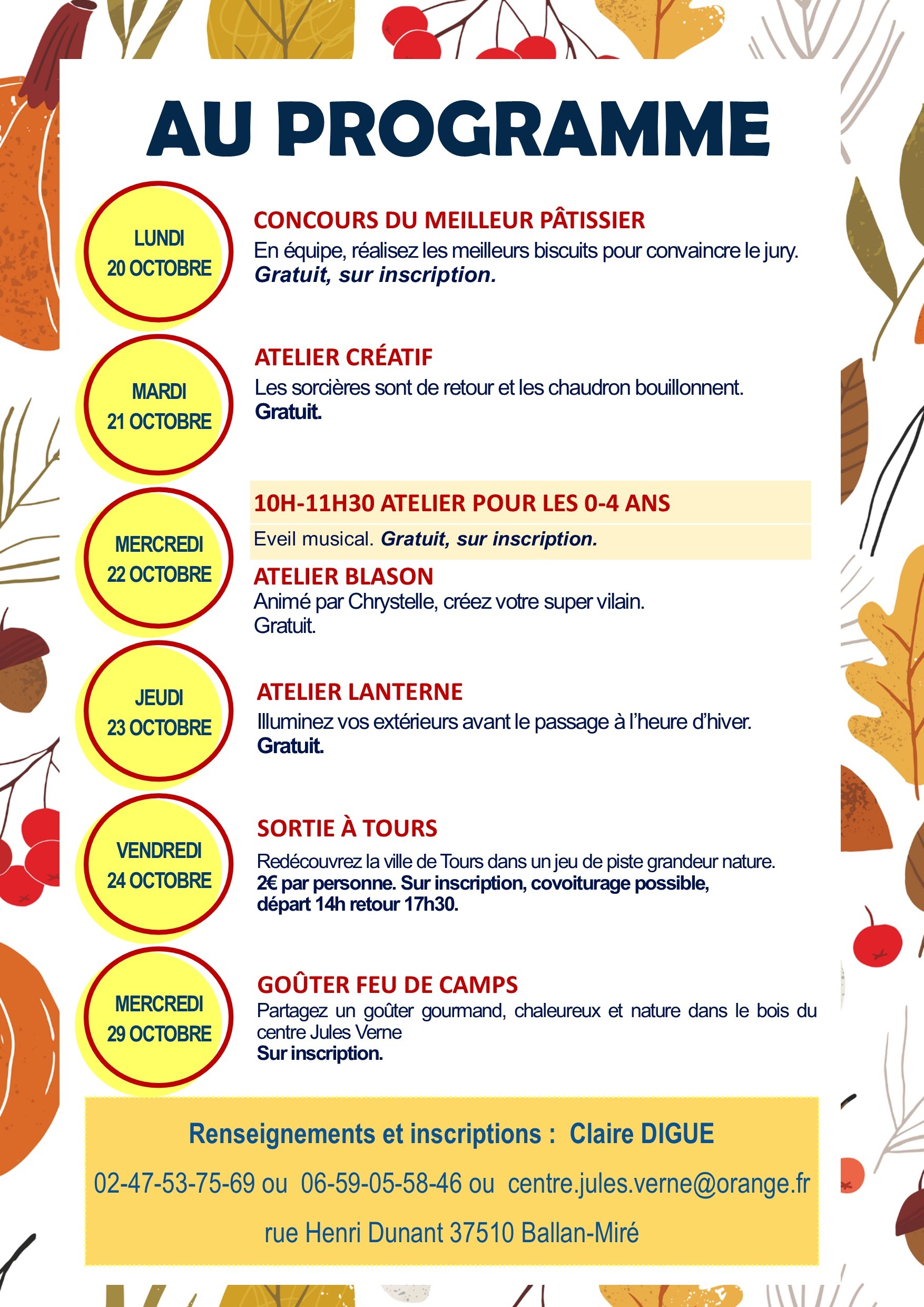 Récrés familles Toussaint 2025 – centre social Jules Verne de Ballan-Miré